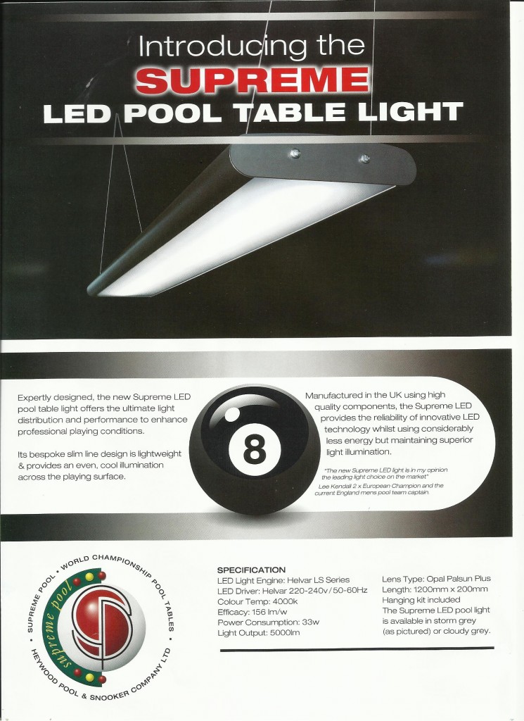 Supreme launch new LED lighting for their pool table range | GCL Billiards